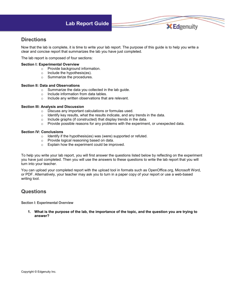 Lab Report Guide 1 Lab Report Guide 1