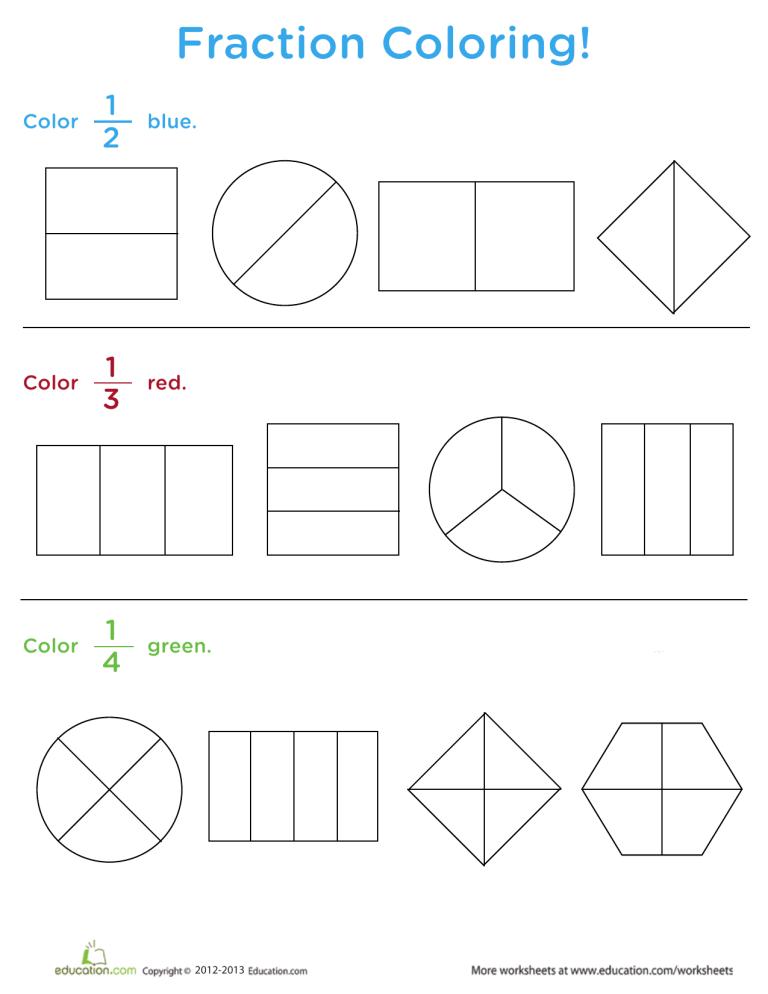 Fraction coloring Worksheet 1 For Lesson Plan