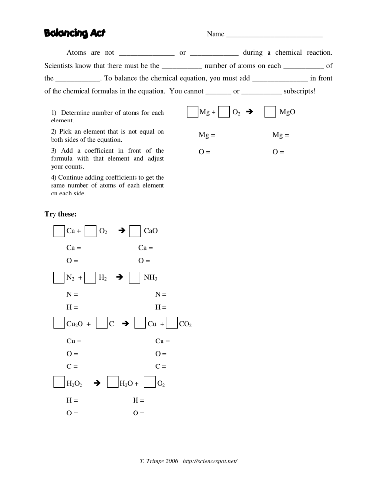 Balancing Chemical Equations Worksheet Chemistry Practice Balancing Chemical Equations Worksheet Chemistry Practice