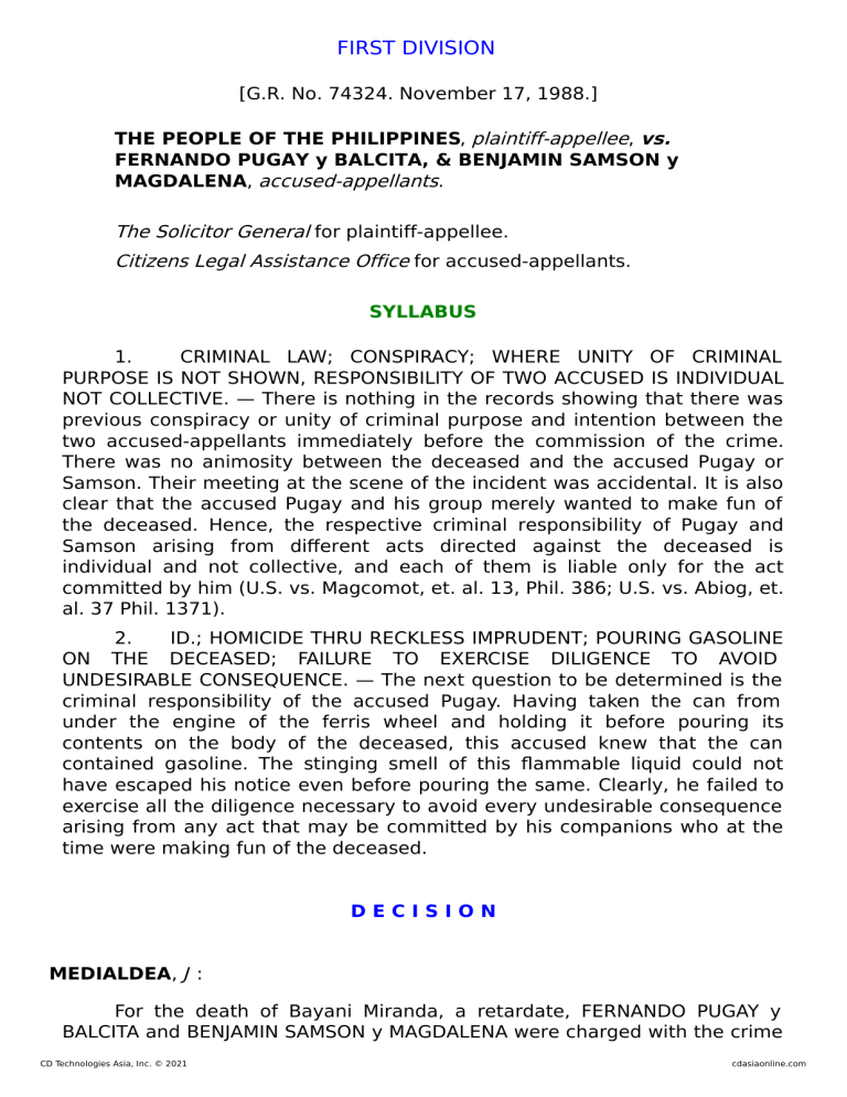 Philippine Homicide Case: Pugay & Samson Decision