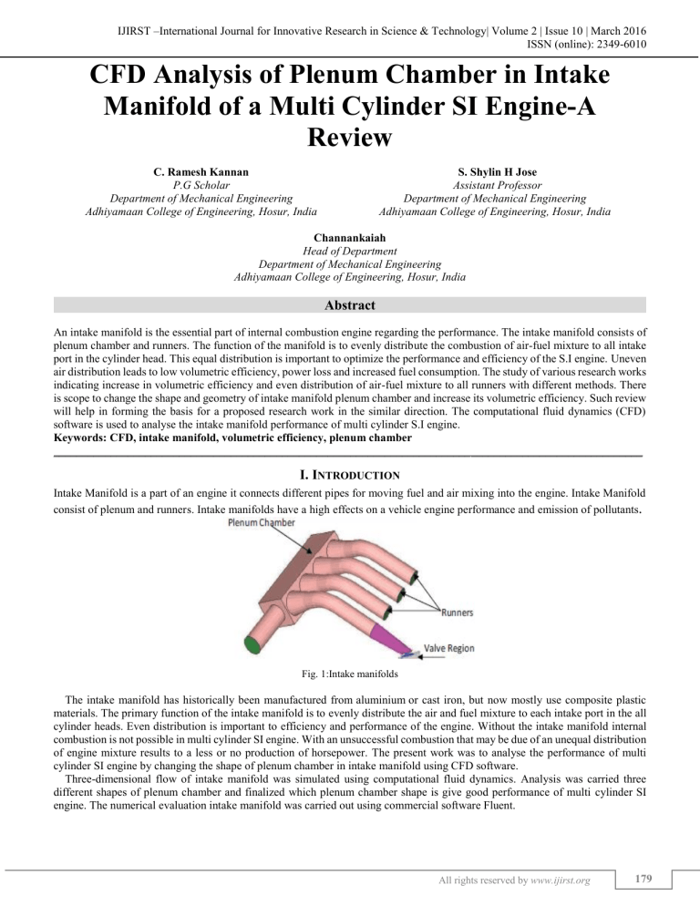 CFD Analysis of Intake Manifold Plenum Chamber Review