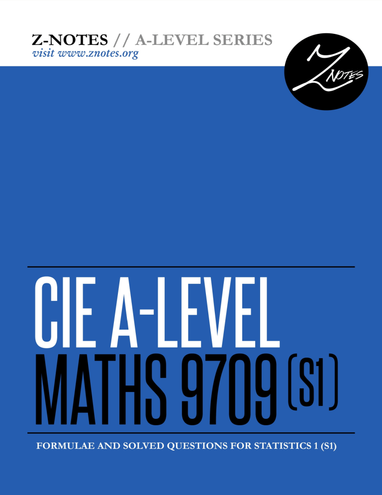 CIE A-Level Maths 9709 S1 Formulas & Solved Questions