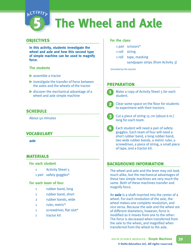 Wheel and Axle Activity Sheet: Simple Machines Experiment