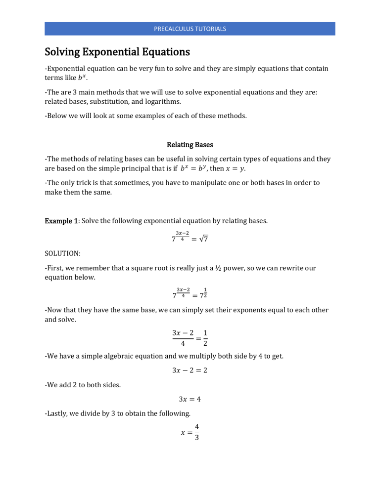Solving Exponential Equations Solving Exponential Equations
