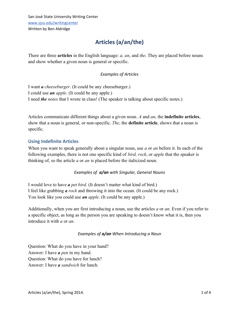 Articles (a/an/the) - English Grammar Guide
