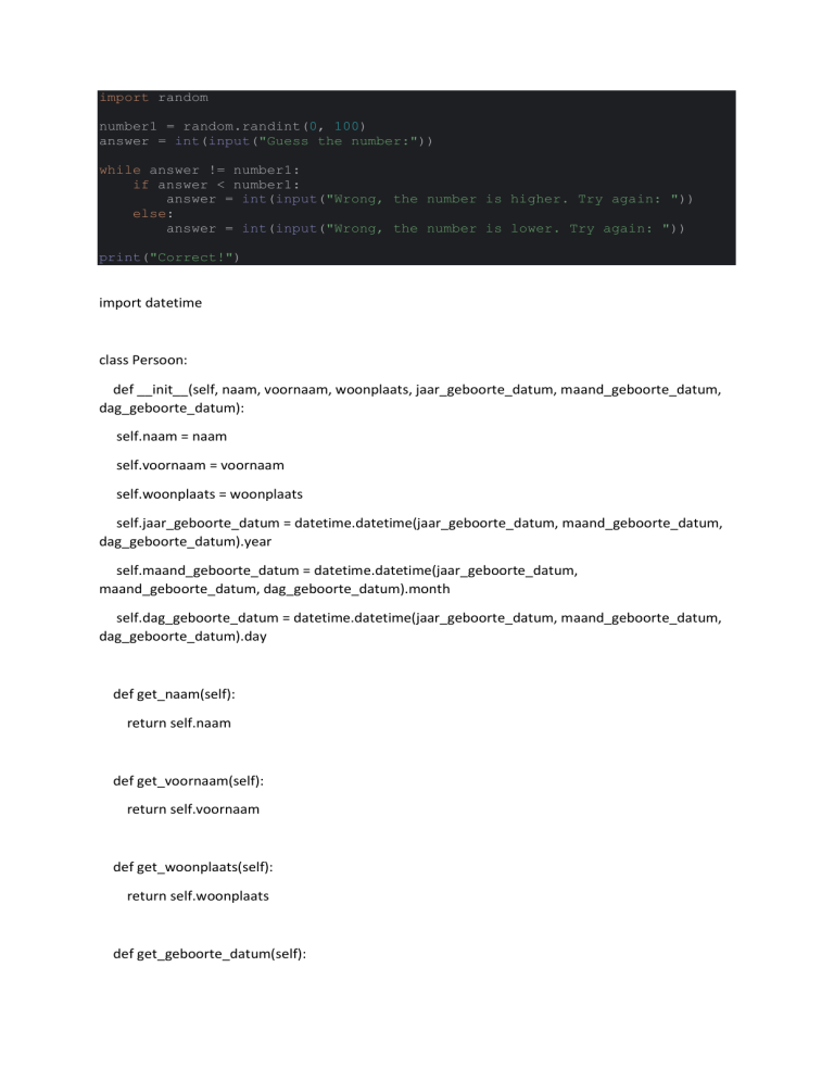 Python Code Examples: Number Guessing Game & Classes