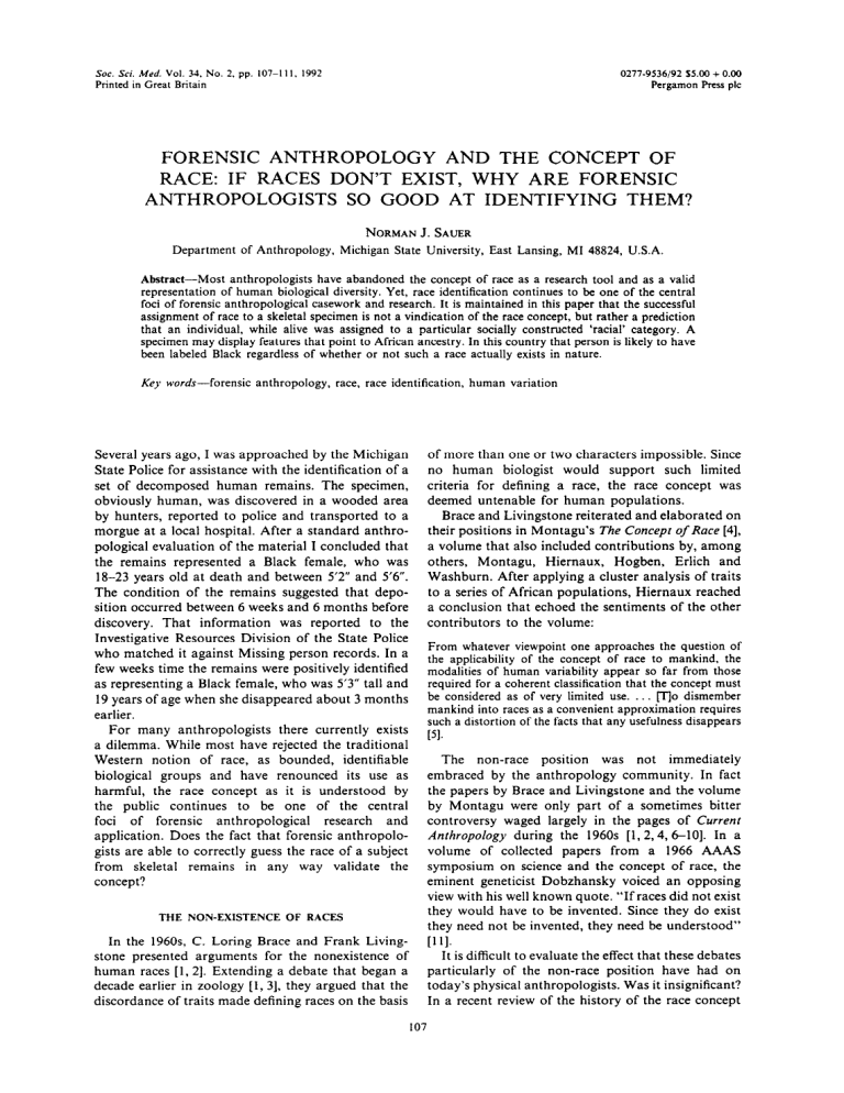 Forensic Anthropology and the Concept of Race: Why Anthropologists ...