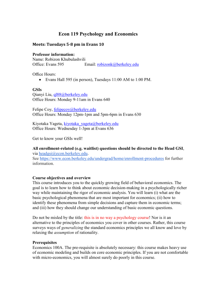 Econ 119 Psychology and Economics Syllabus