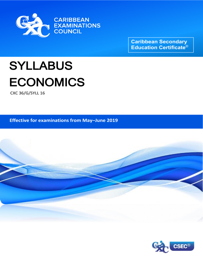 CSEC Economics Syllabus CXC 36/G/SYLL 16 (2019)