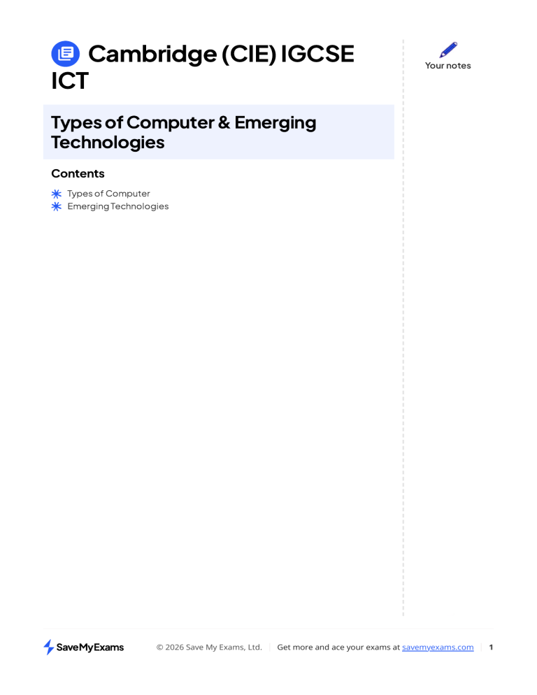 IGCSE ICT Notes: Types of Computer & Emerging Tech