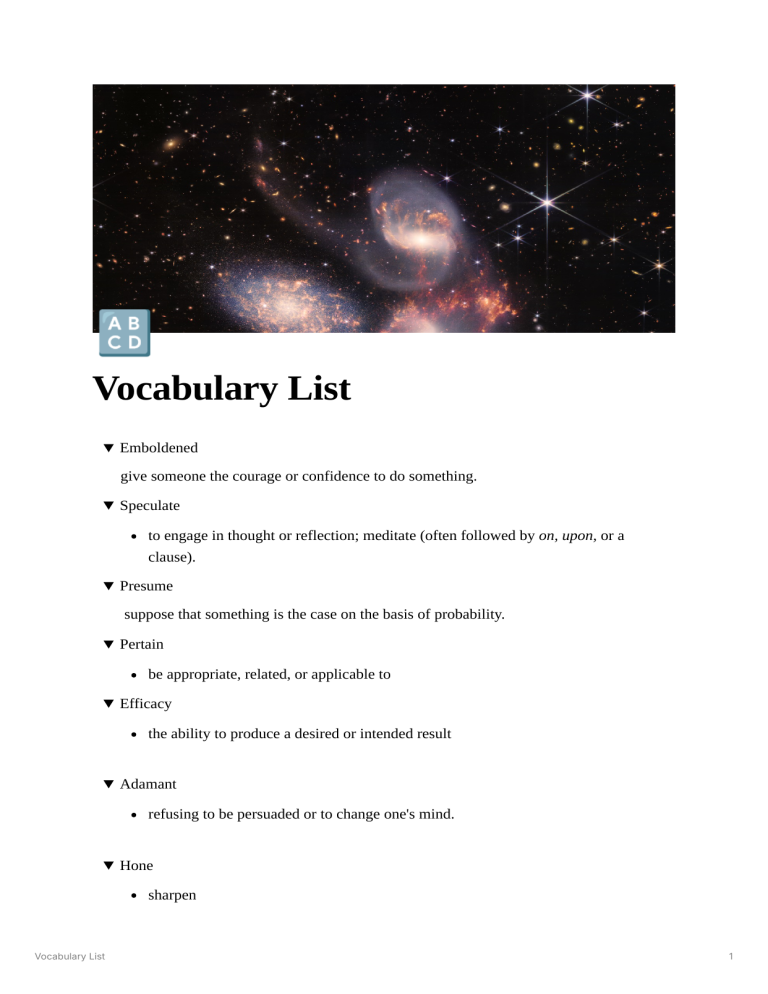 Vocabulary List with Definitions