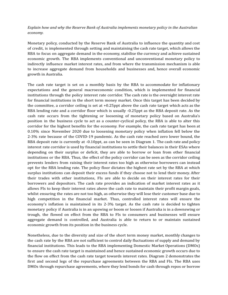 RBA Monetary Policy Implementation in Australia