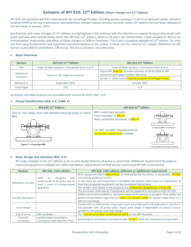 API 610 12th Edition Synopsis: Key Changes from 11th Edition