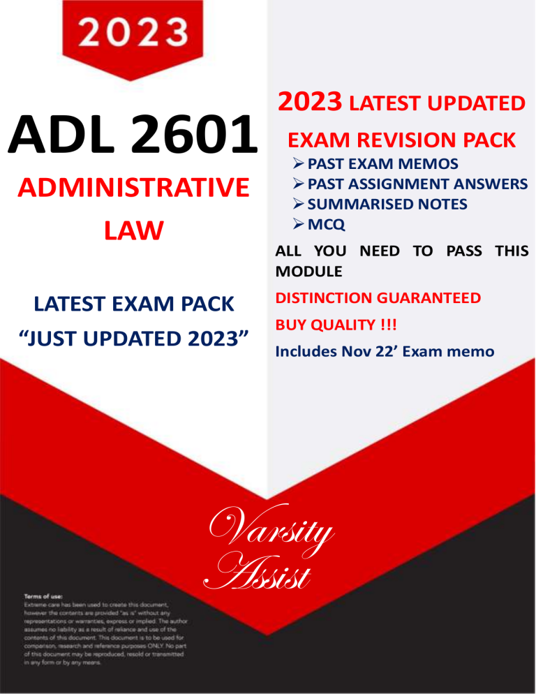 ADL 2601 Administrative Law 2023 Exam Revision Pack