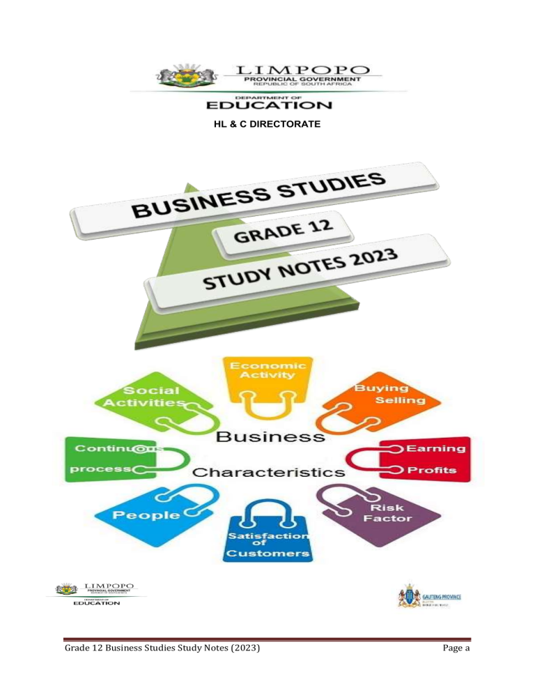 Grade 12 Business Studies Study Notes 2023