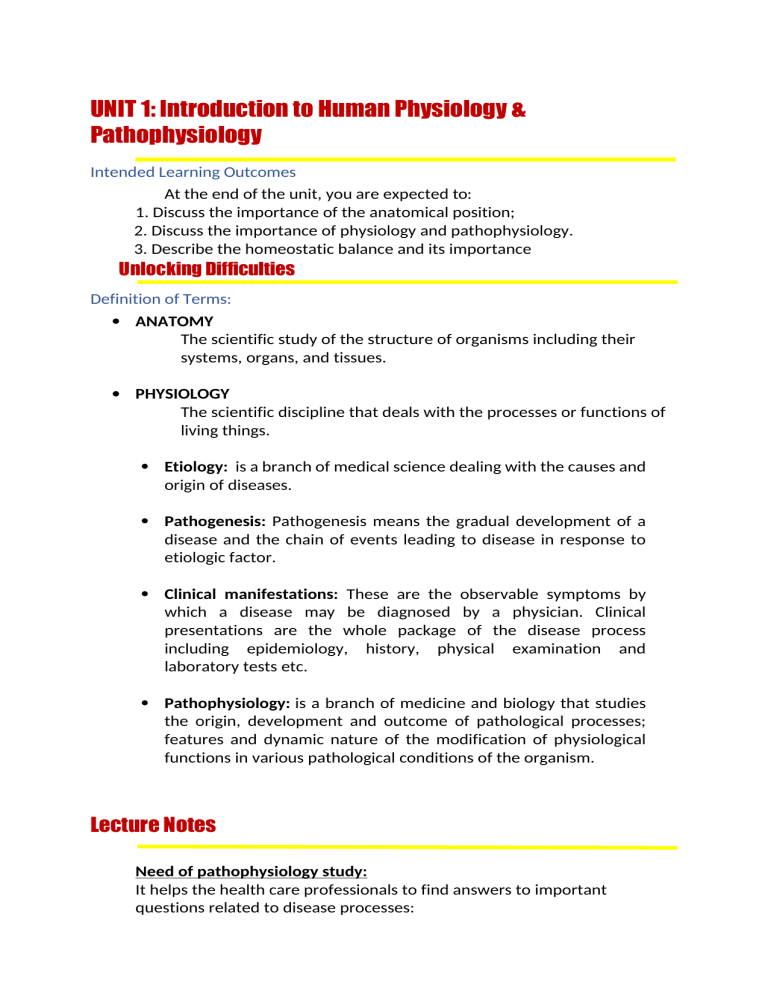 Introduction to Human Physiology & Pathophysiology