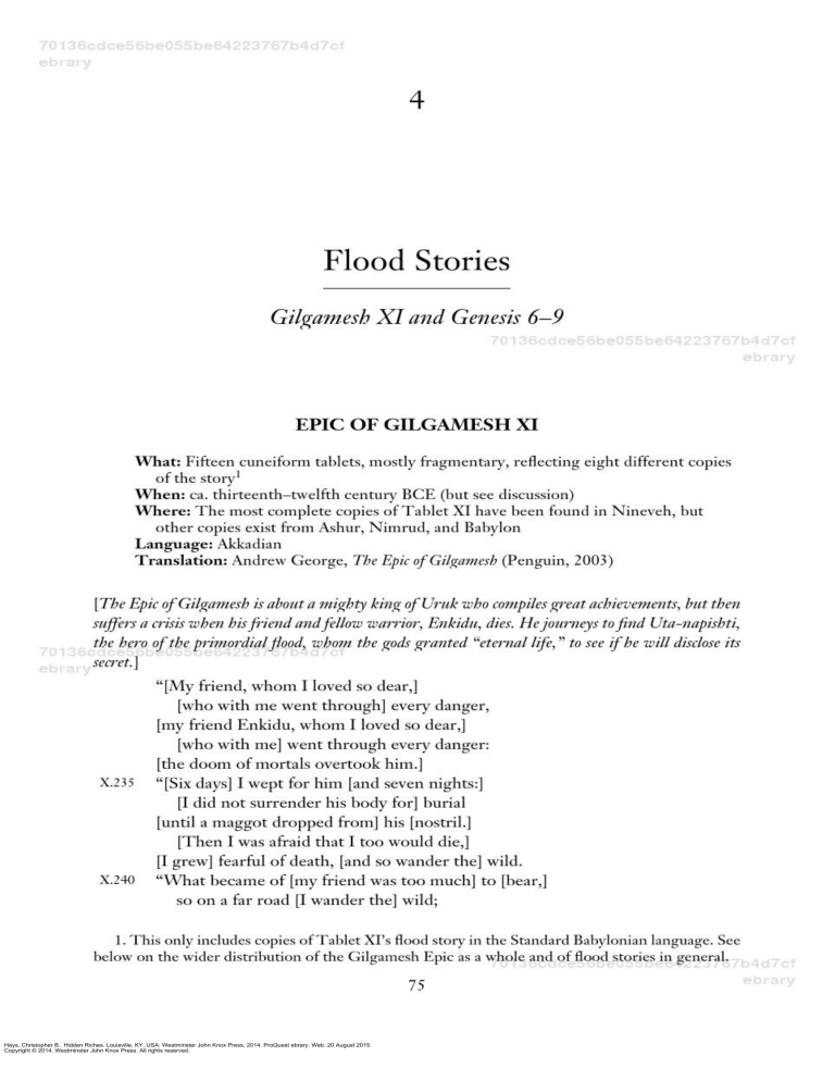 Comparative Flood Stories: Gilgamesh and Genesis