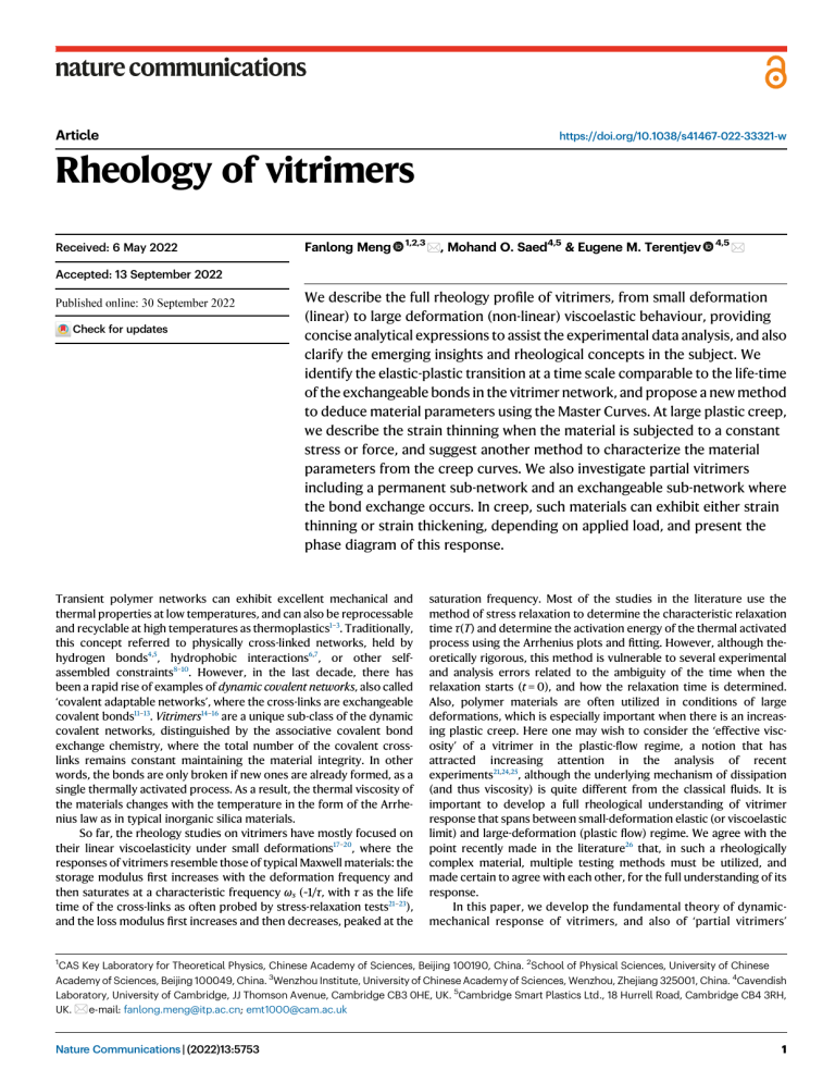 Rheology of Vitrimers: Full Viscoelastic Profile