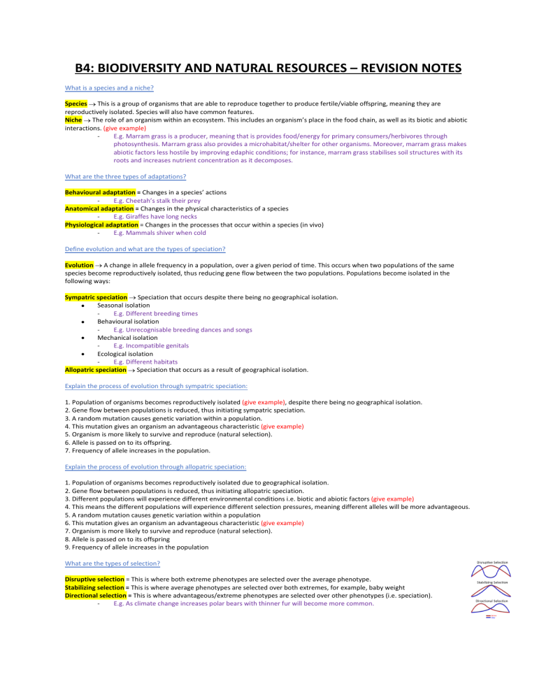 B4 Biodiversity Revision Notes