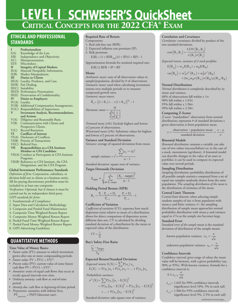 CFA Level I QuickSheet: Ethical & Professional Standards