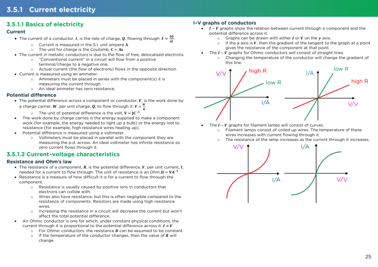 Current Electricity: I-V Graphs, Ohm's Law, Circuits
