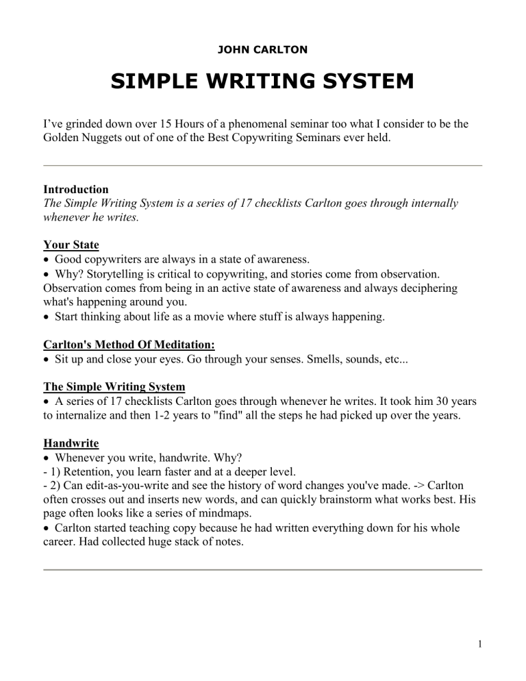 Simple Writing System by John Carlton