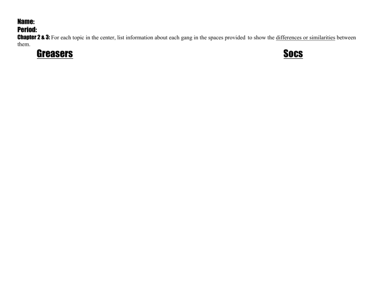 Greasers vs Socs Worksheet