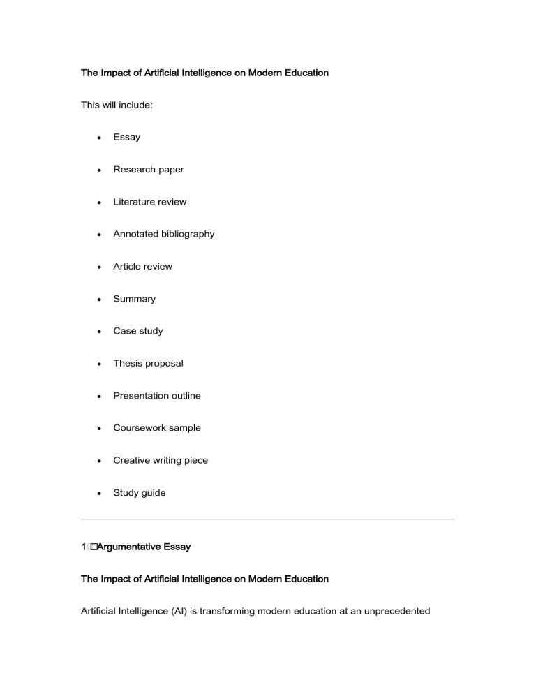 AI in Education: Essays, Research, and Reviews