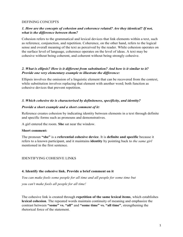 Text Linguistics: Cohesion & Coherence Study Guide