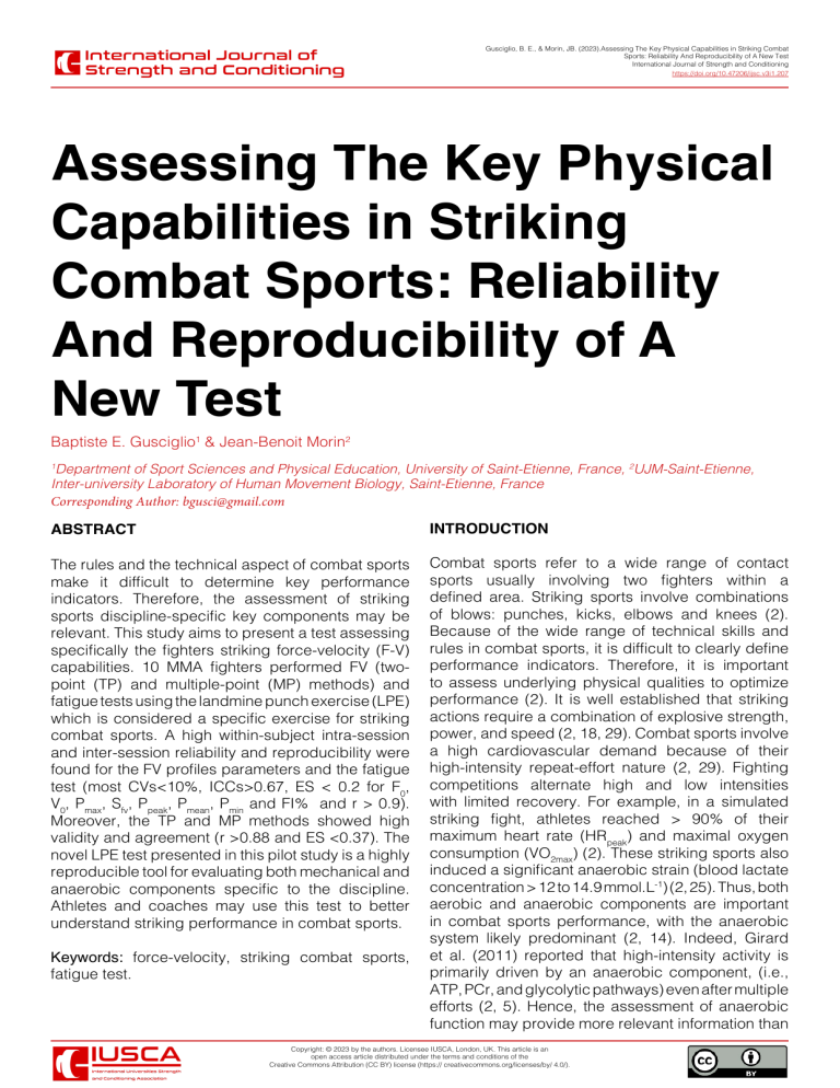 Assessing Physical Capabilities in Striking Combat Sports: New Test ...