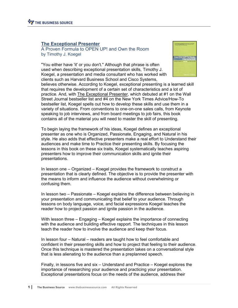 The Exceptional Presenter: Presentation Skills Handbook