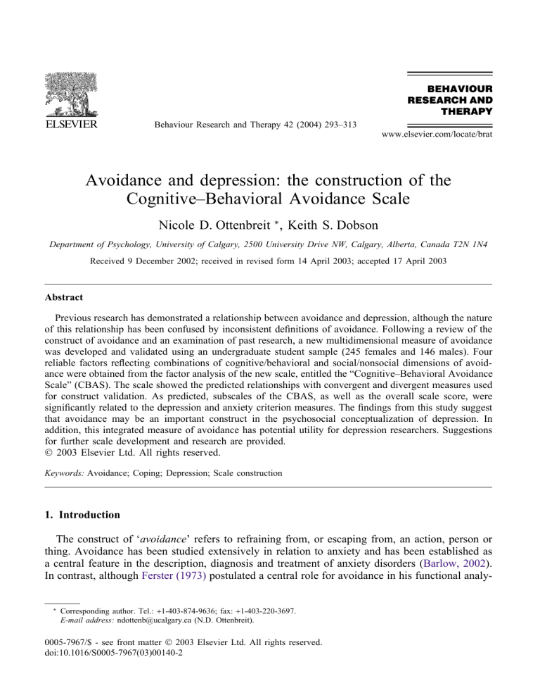 Cognitive-Behavioral Avoidance Scale: Development and Validation