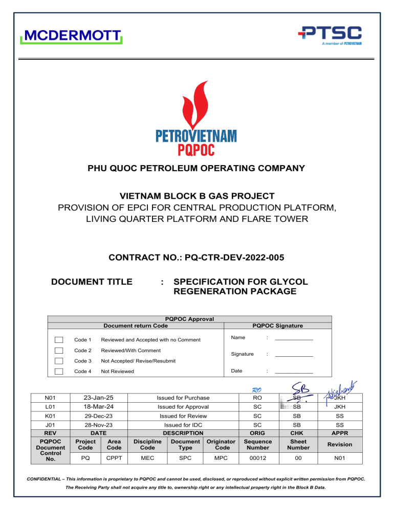 Glycol Regeneration Package Specification - Vietnam Block B Gas Project