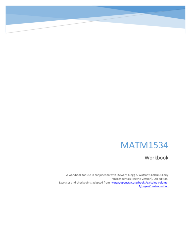 Calculus Workbook: Functions, Limits, Derivatives