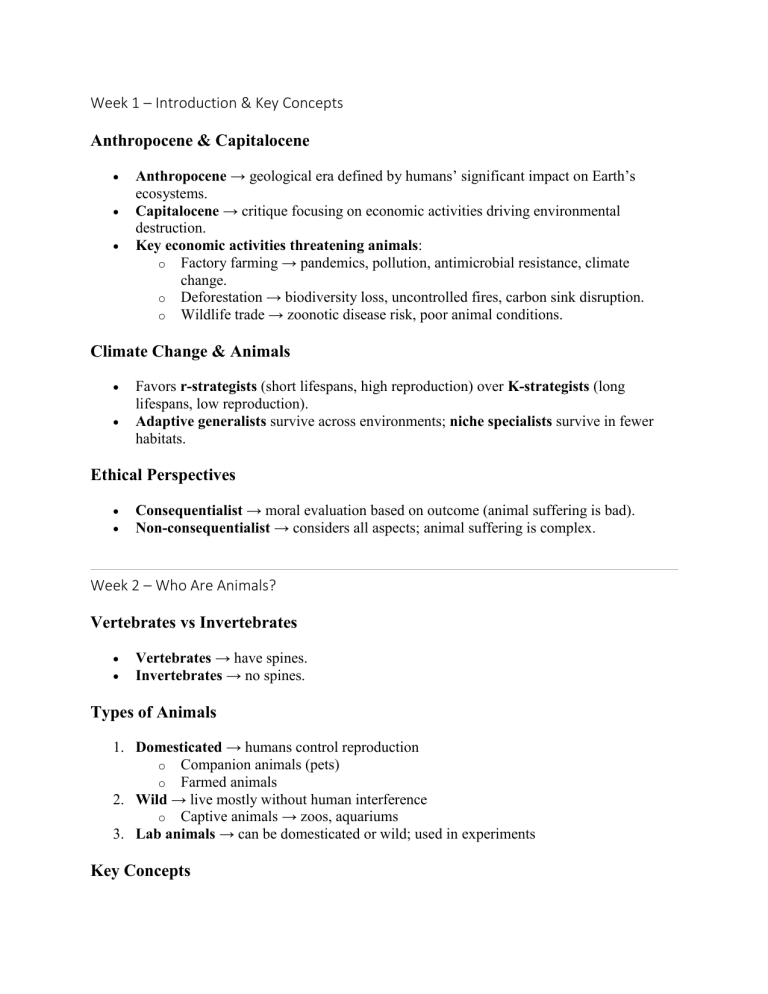 Animal Welfare & Environmental Ethics Course Material