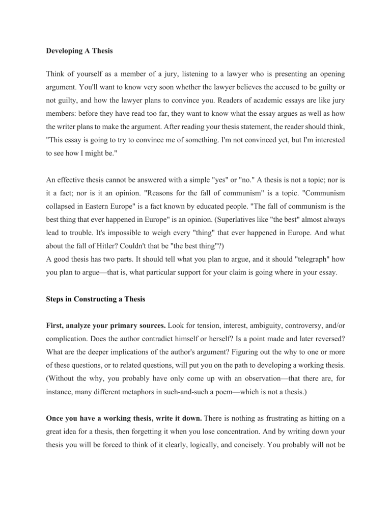 Developing a Thesis: A Guide for Academic Writing