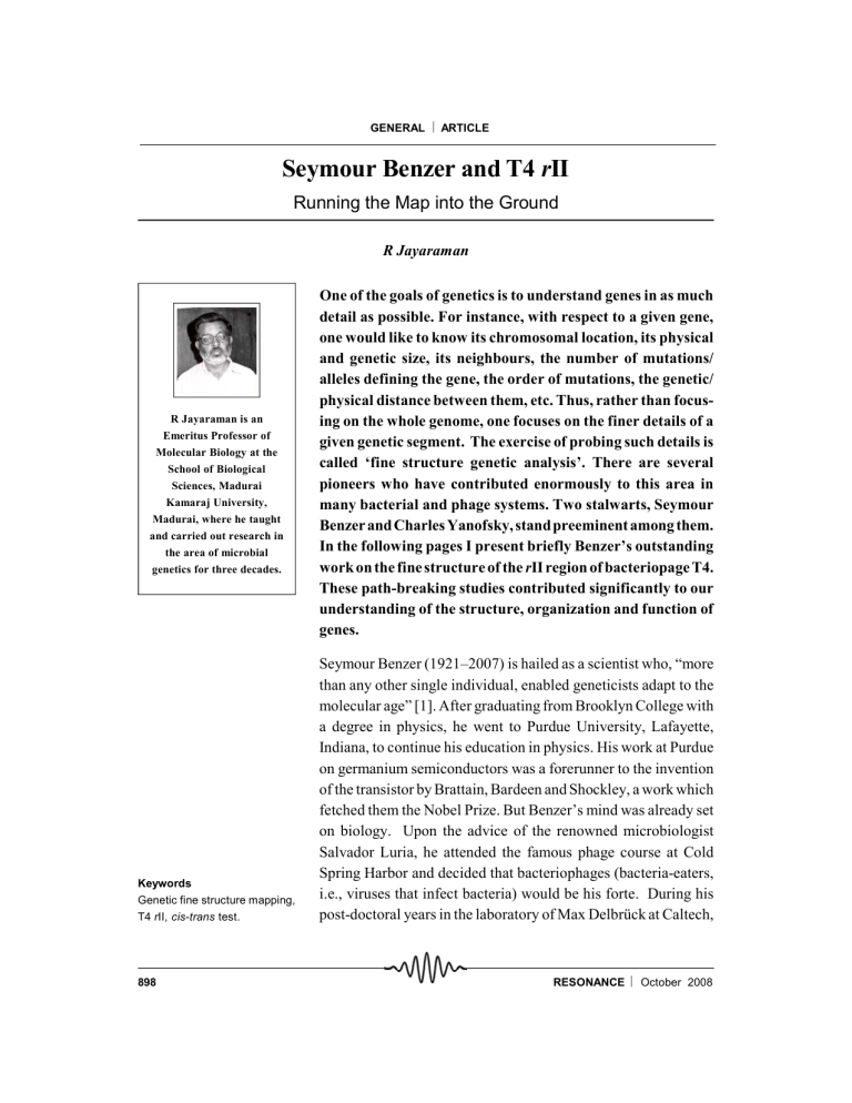 Seymour Benzer and T4 rII: Fine Structure Mapping