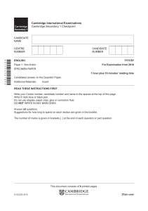 Cambridge Secondary 1 English Paper 1 Specimen