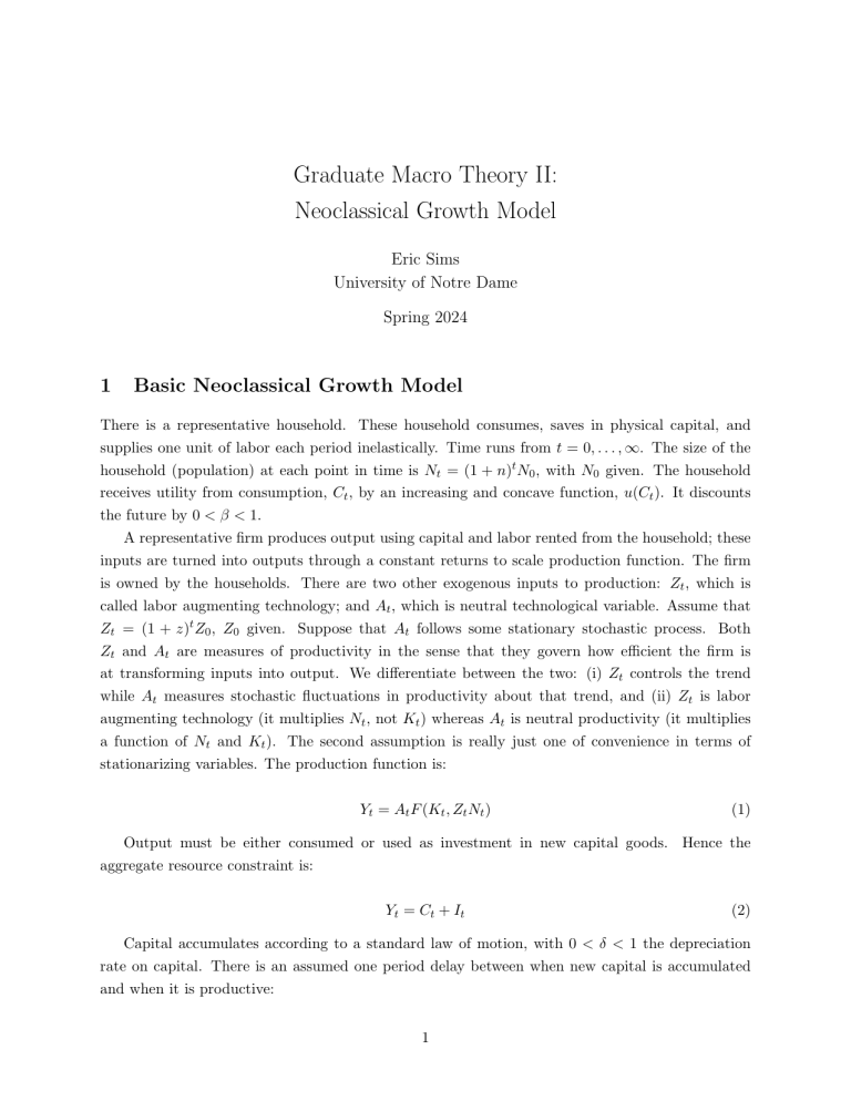 Graduate Macroeconomics: Neoclassical Growth Model