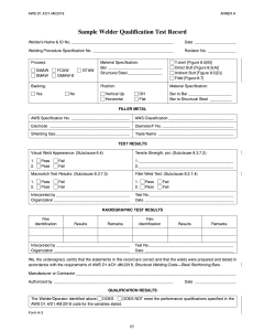 Welder Qualification Test Record - AWS D1.1