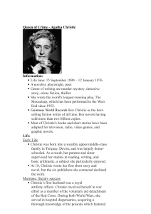 Agatha Christie Worksheet: Biography & Comprehension