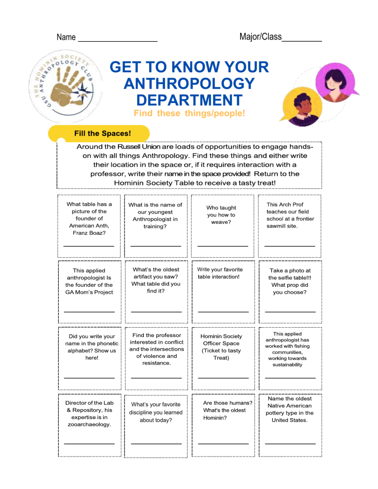 Anthropology Department Scavenger Hunt Worksheet