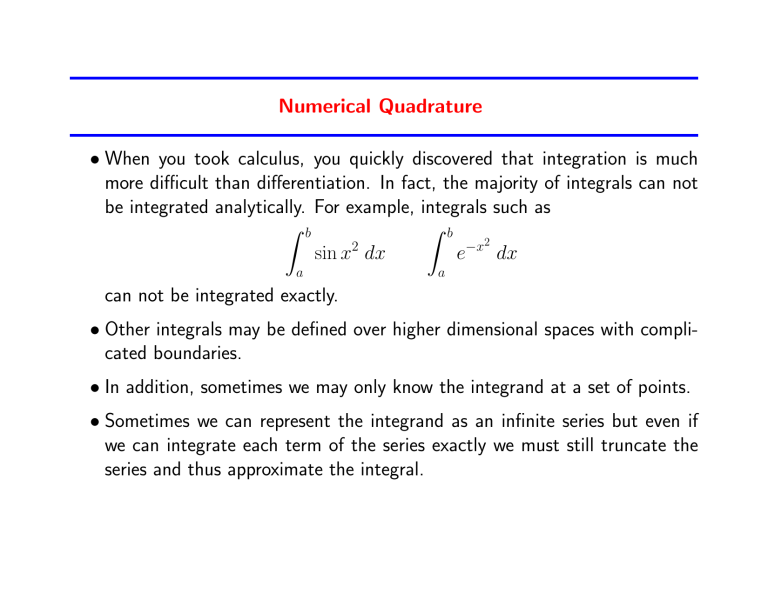 Numerical Quadrature: Methods for Approximating Integrals