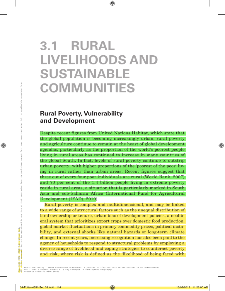 Rural Livelihoods and Sustainable Communities: Development Geography