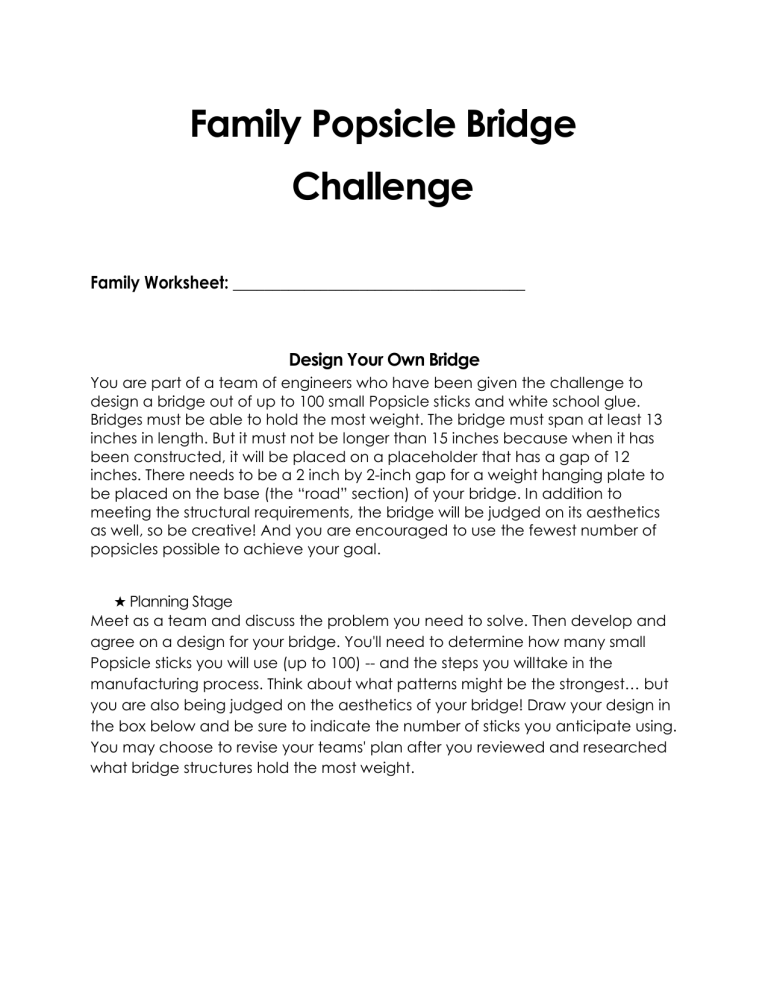 Family Popsicle Bridge Challenge Worksheet