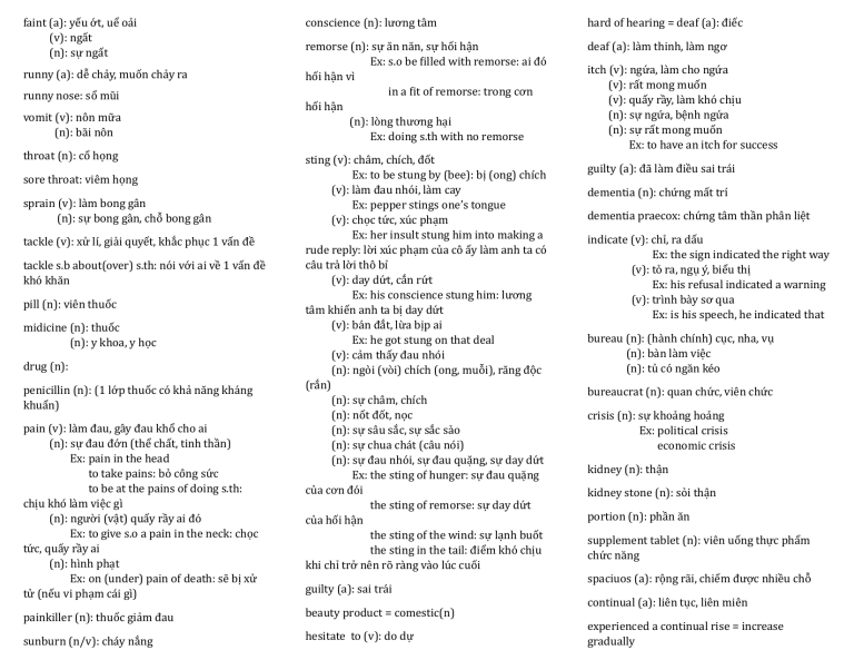 English-Vietnamese Vocabulary List: Medical & General Terms