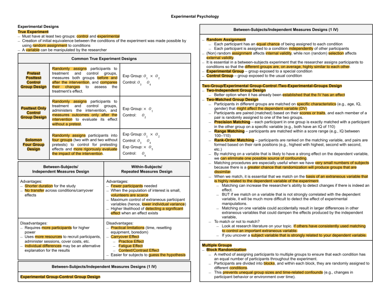 Experimental Psychology: Experimental Designs Overview