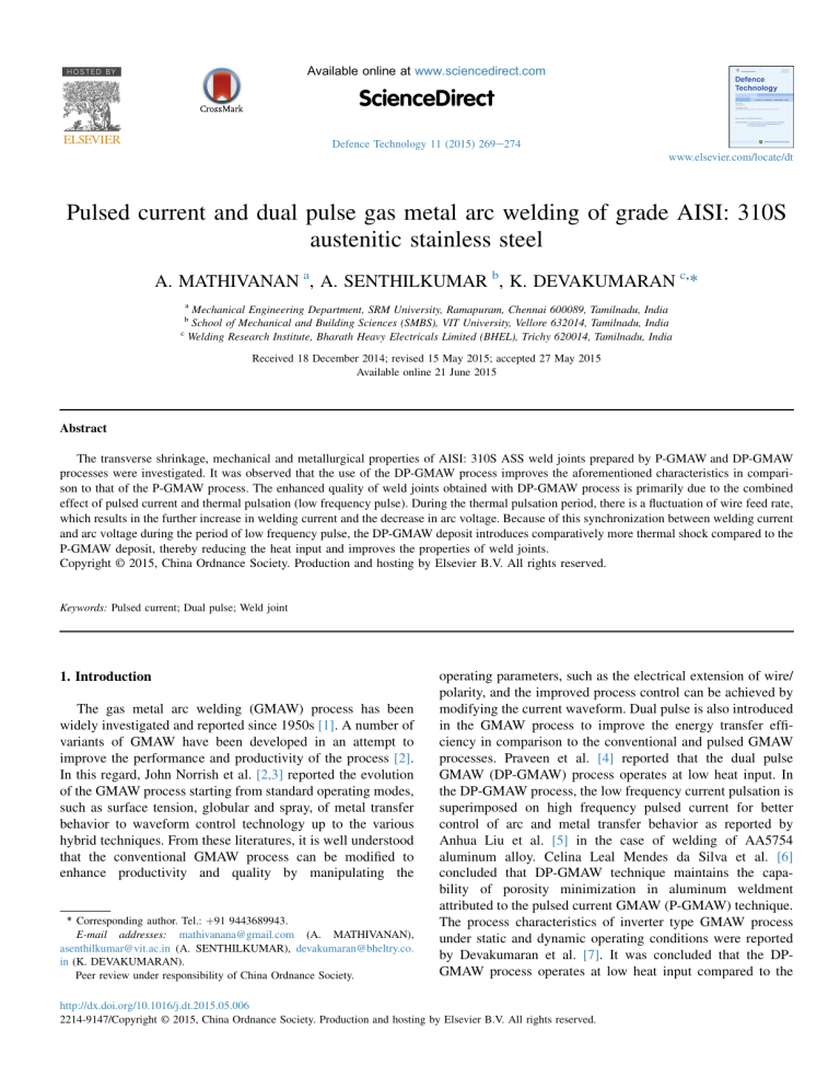 Pulsed vs Dual Pulse GMAW of AISI 310S Stainless Steel