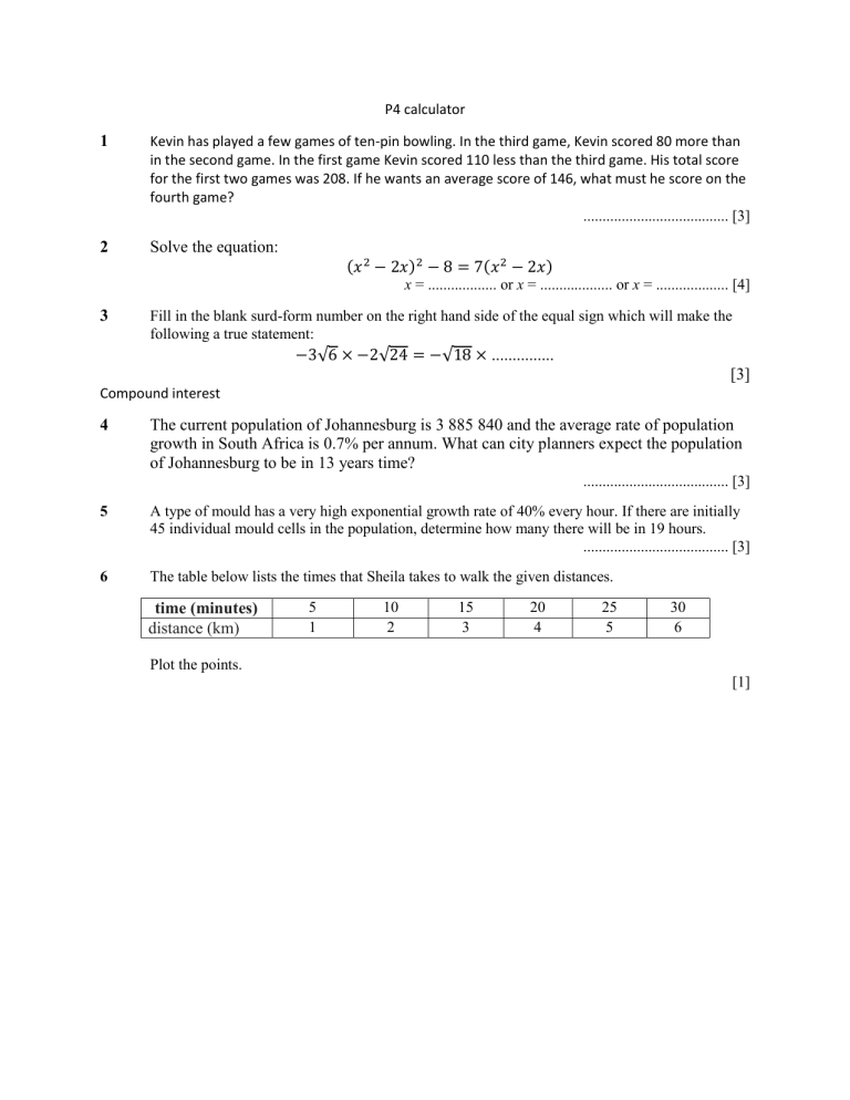P4 Calculator Math Worksheet: Algebra, Geometry, & More