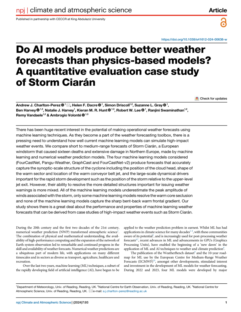AI vs Physics-Based Weather Models: Storm Ciarán Case Study